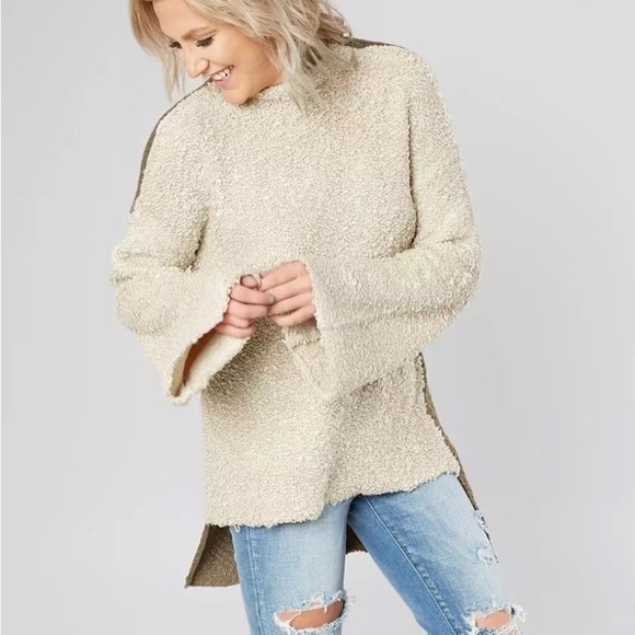 Mystree | Sweaters | Mystree Berber High Low Mock Neck Sweater In Cream ...